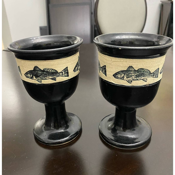 leishman | Dining | Leishman Pottery Goblets Set Of 2 Fish Pattern Very ...